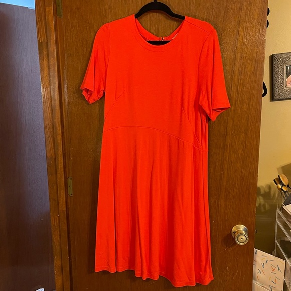 LOFT | Dresses | Loft Red Short Sleeve Fit Flare Dress | Poshmark